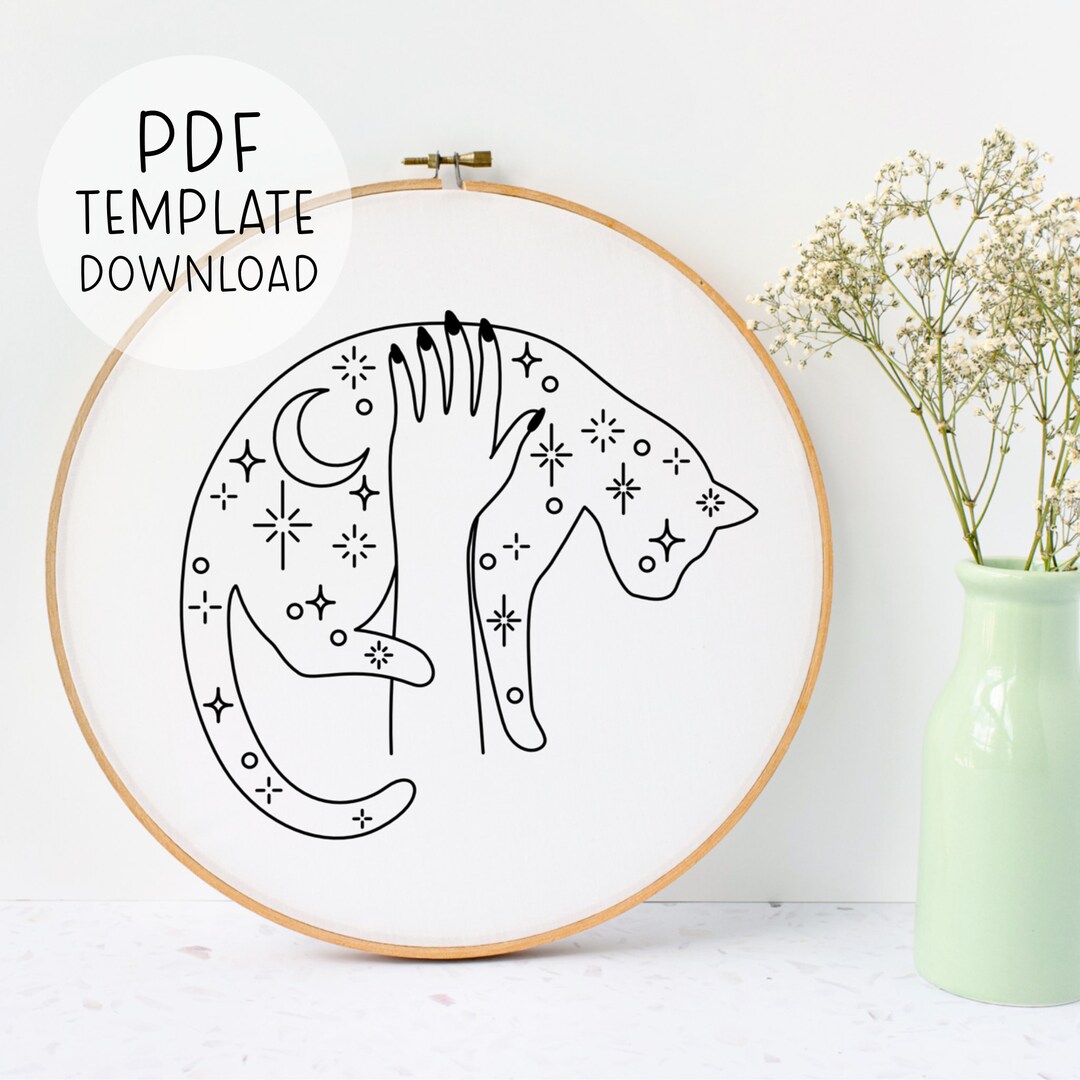 Celestial Cat Embroidery Pattern Instant Download Cat Lover Embroidery ...
