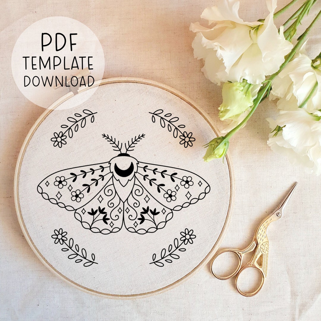 Moth Embroidery Pattern Download, Insect Embroidery Design, Aesthetic ...