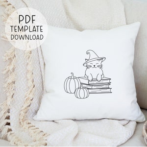 Witchy Cat Embroidery Pattern Download, Witch Cat Embroidery Halloween ...