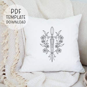Floral Daggers Embroidery Pattern Set of 2, Unique Hand Embroidery ...