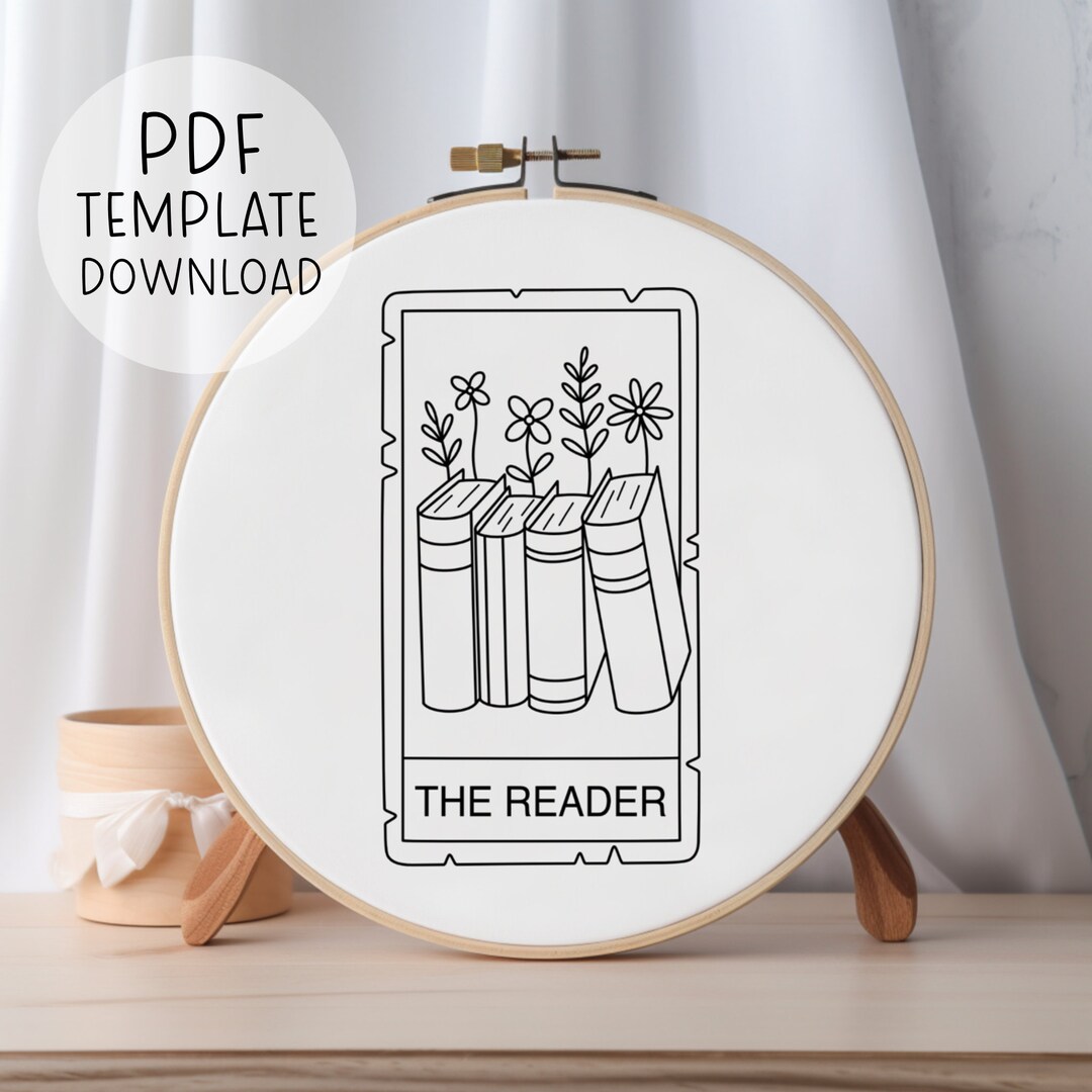 The Reader Tarot Card Embroidery Pattern Download, Cat Lover Embroidery ...