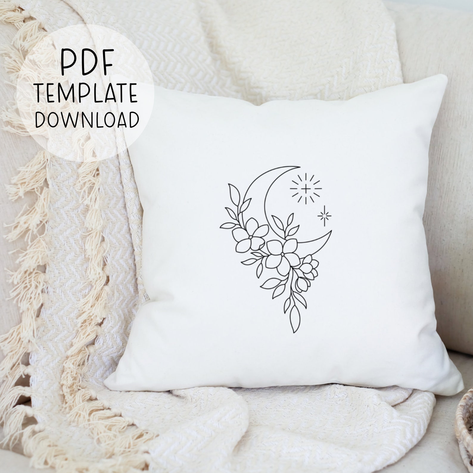 Crescent Moon Embroidery Pattern Download Celestial - Etsy