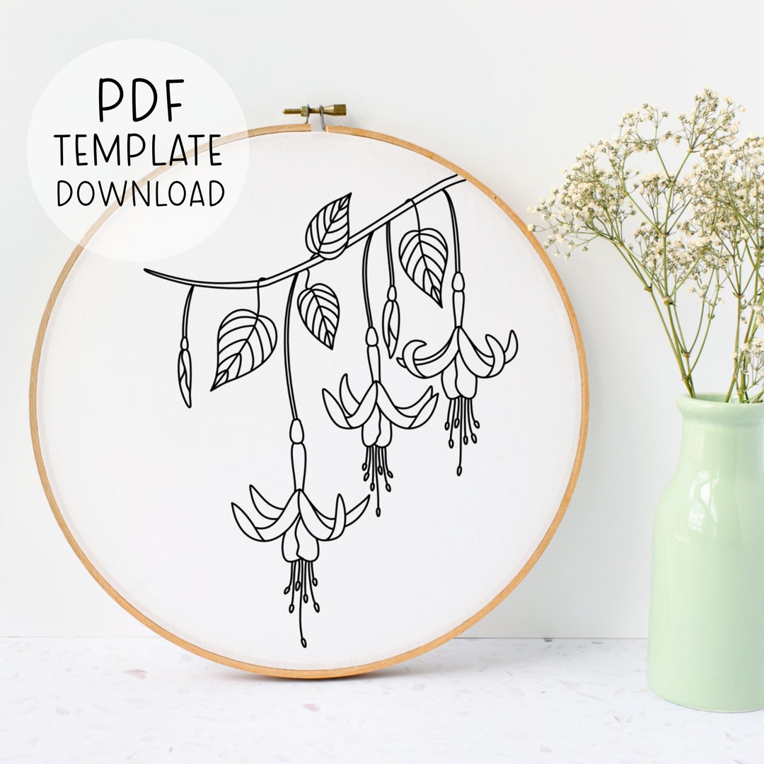 Fuchsia Embroidery Pattern Instant Download Botanical - Etsy