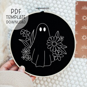 Flowers Ghost Embroidery Pattern Download, Embroidery Halloween Pattern, Trick or Treat ...