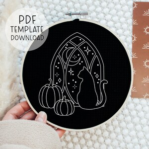 October Cat Embroidery Pattern Download, Embroidery Halloween Pattern ...