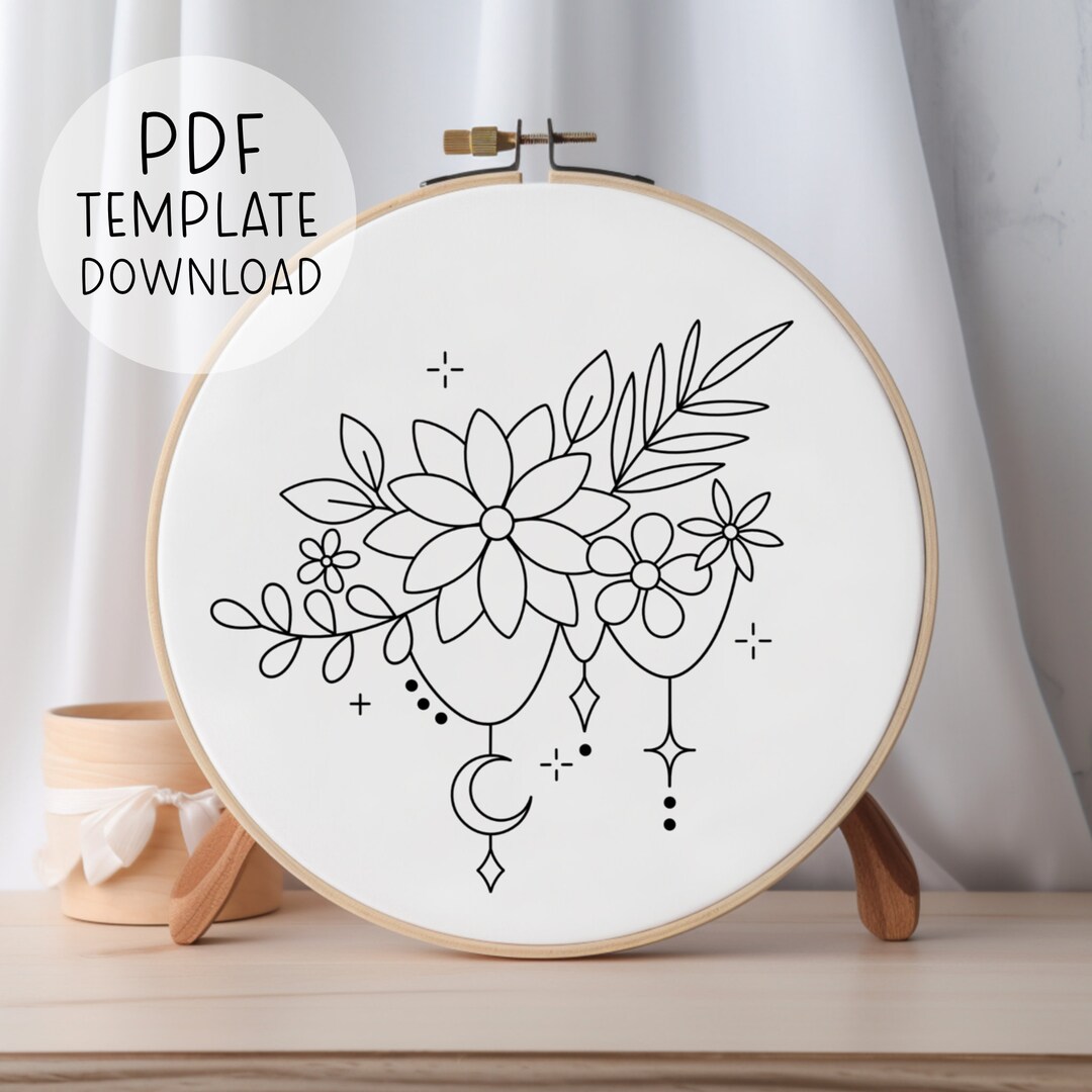 Sparkle Flowers Embroidery Pattern Instant Download, Decorative Floral ...