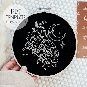Moth Embroidery Downloadable Pattern, Death's-head Hawkmoth Embroidery ...
