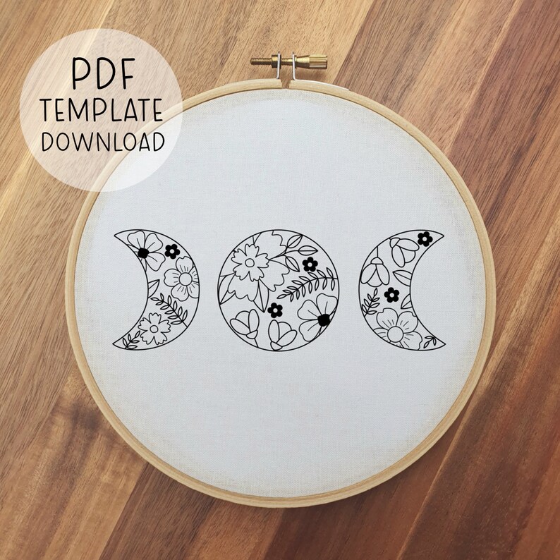 Triple Moon Embroidery Pattern Celestial Embroidery Pattern Wiccan ...