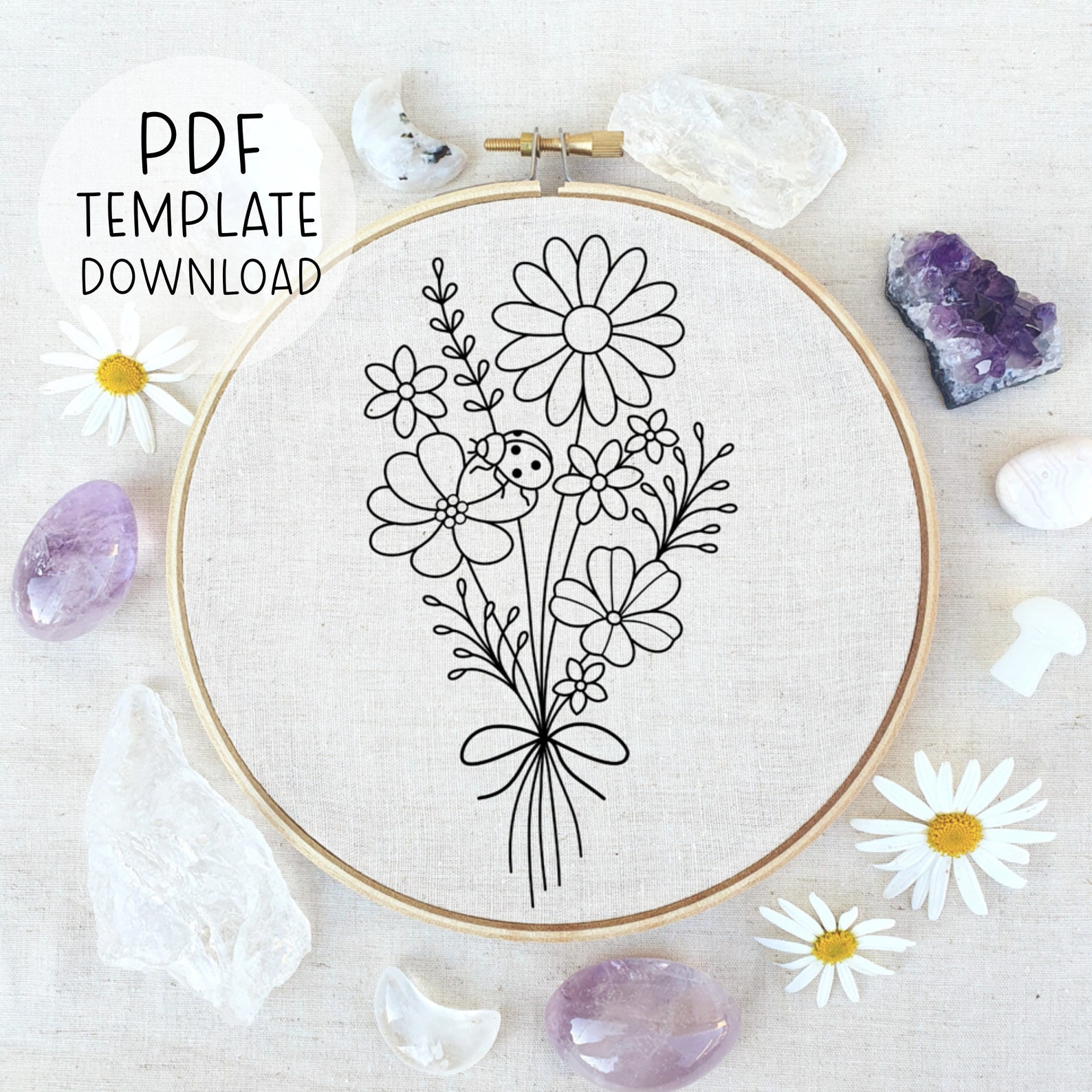 Bunch of Flowers Embroidery Pattern Template, Flowers Embroidery Design ...