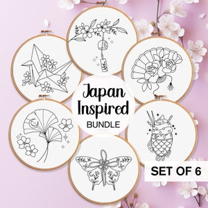 Japan Inspired Embroidery Pattern Bundle, 6 Japanese Hand Embroidery ...