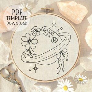 Floral Planet Embroidery Pattern, Universe Embroidery, Planets ...