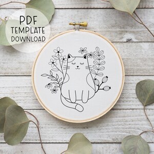 Beginners Embroidery Pattern for Cat Lover, Cat Embroidery Pattern PDF ...
