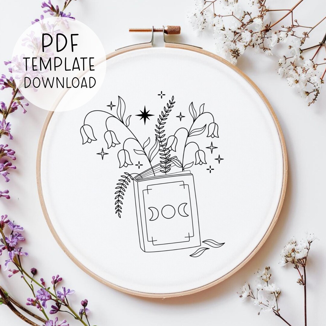 Whimsical Book Embroidery Pattern Template, Spell Book Needlepoint ...