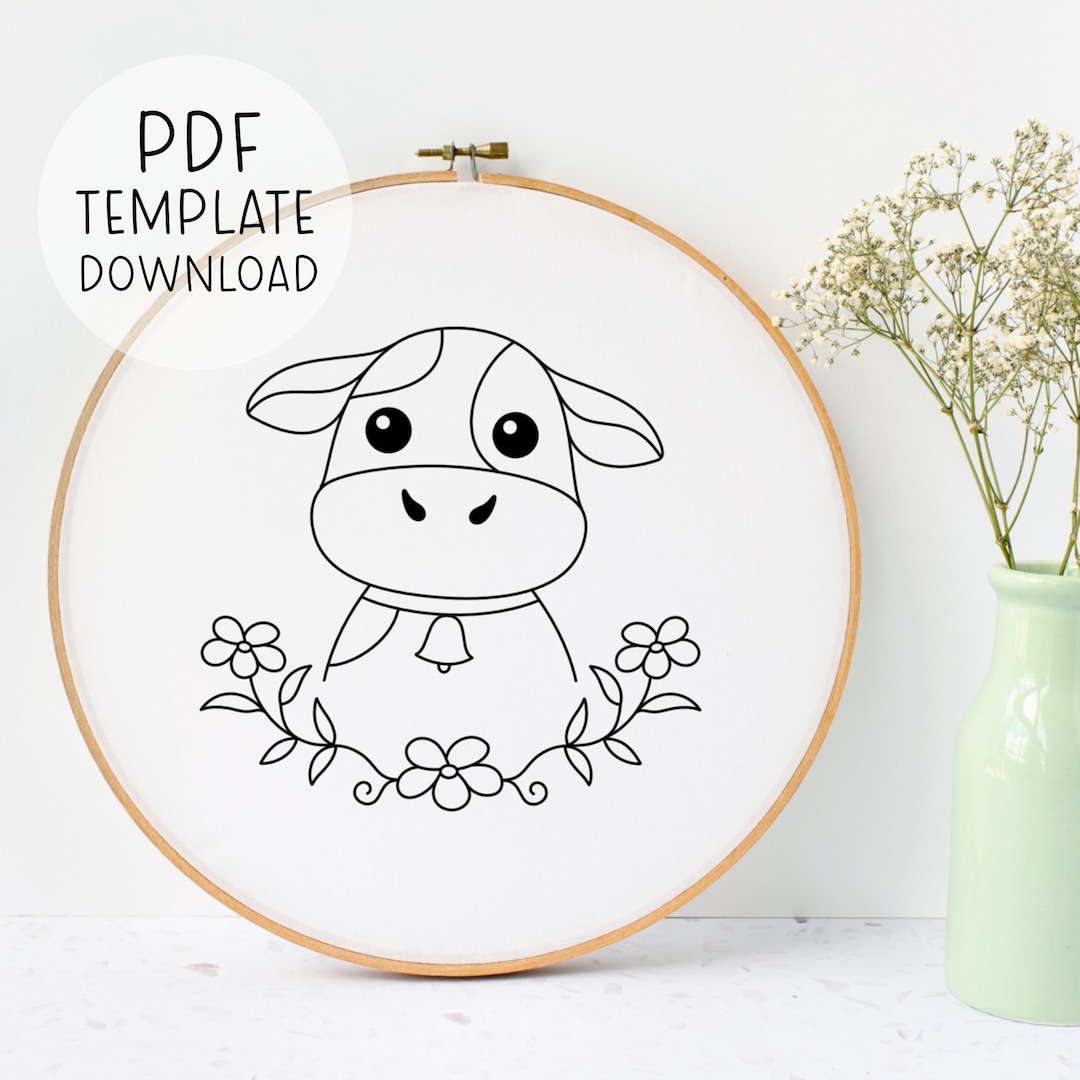 Cute Cow Hand Embroidery Pattern, Kids Embroidery, Vegan Embroidery ...