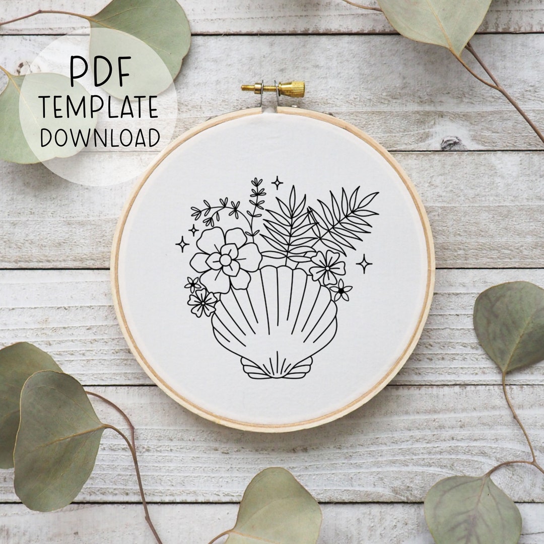 Shell Embroidery Pattern Instant Download, Gift for Beach Lover, Plants ...