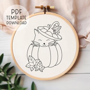 Pumpkin Cat Embroidery Pattern Download, Spooky Cat Embroidery ...