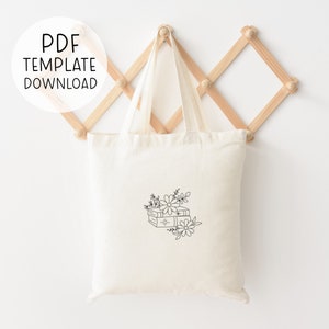 Books With Flowers Embroidery Pattern Download, Reading Book Decor ...