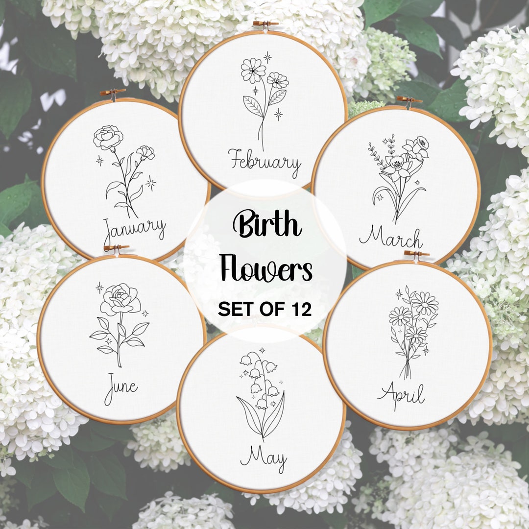 Birth Flowers Embroidery Pattern BUNDLE Beginner Hand Embroidery ...