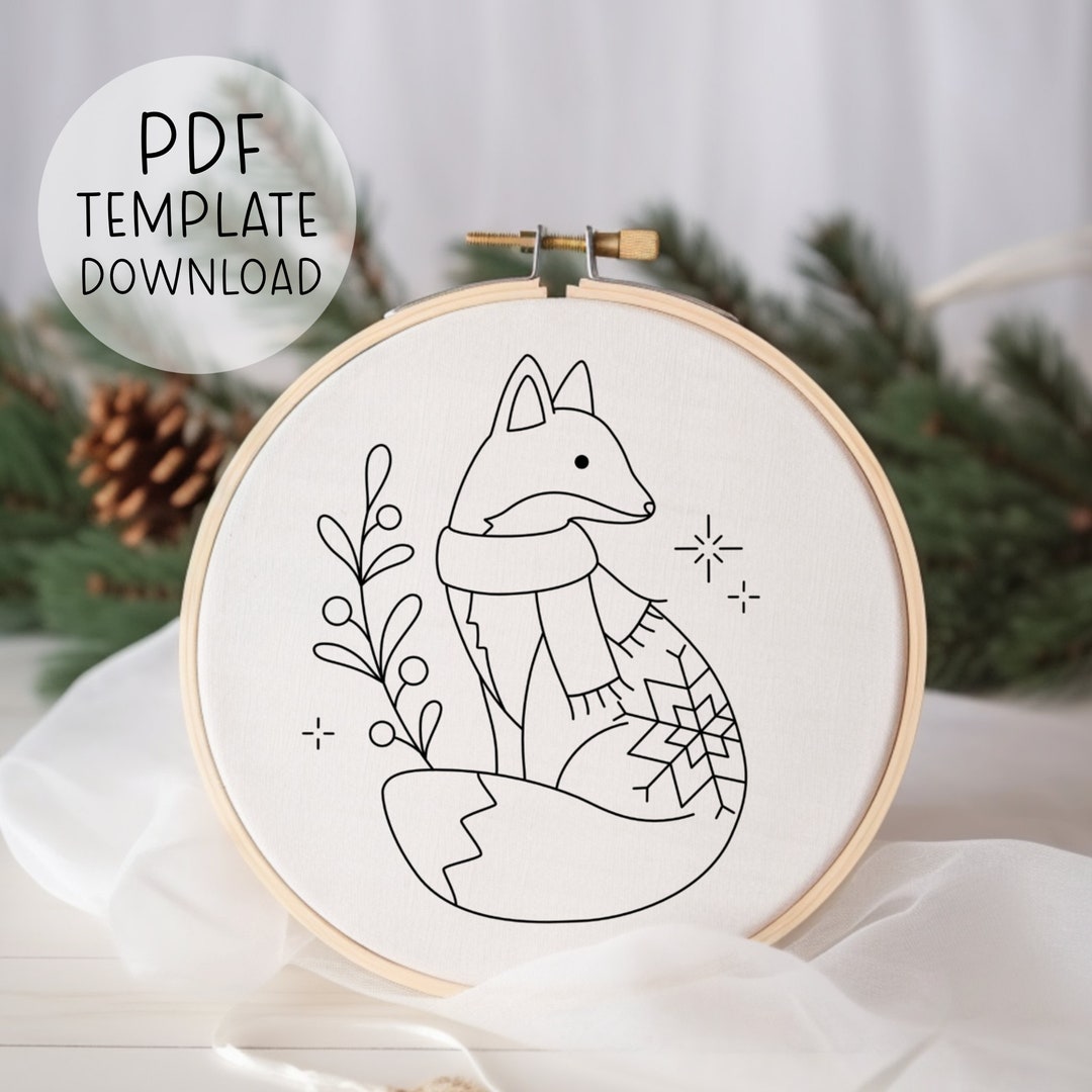 Winter Fox Embroidery Pattern Download, Christmas Fox Embroidery ...