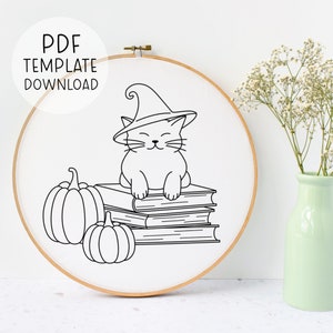 Witchy Cat Embroidery Pattern Download, Witch Cat Embroidery Halloween ...