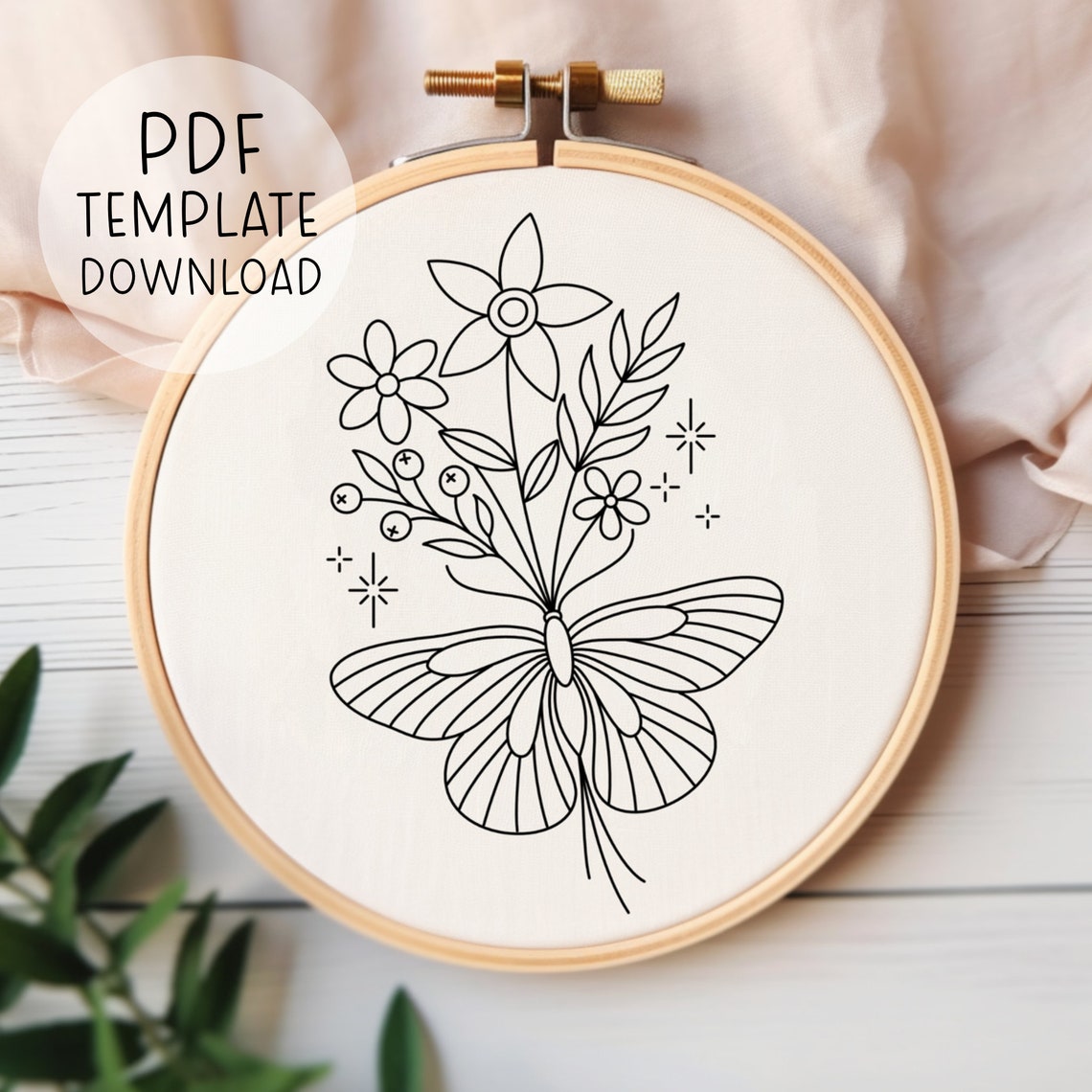 Floral Butterfly Embroidery Pattern Download, Insect Embroidery Hoop ...