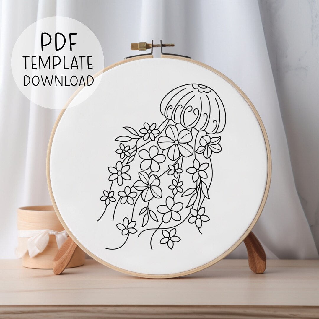 Jellyfish Embroidery Pattern Download, Floral Jellyfish Needlepoint ...