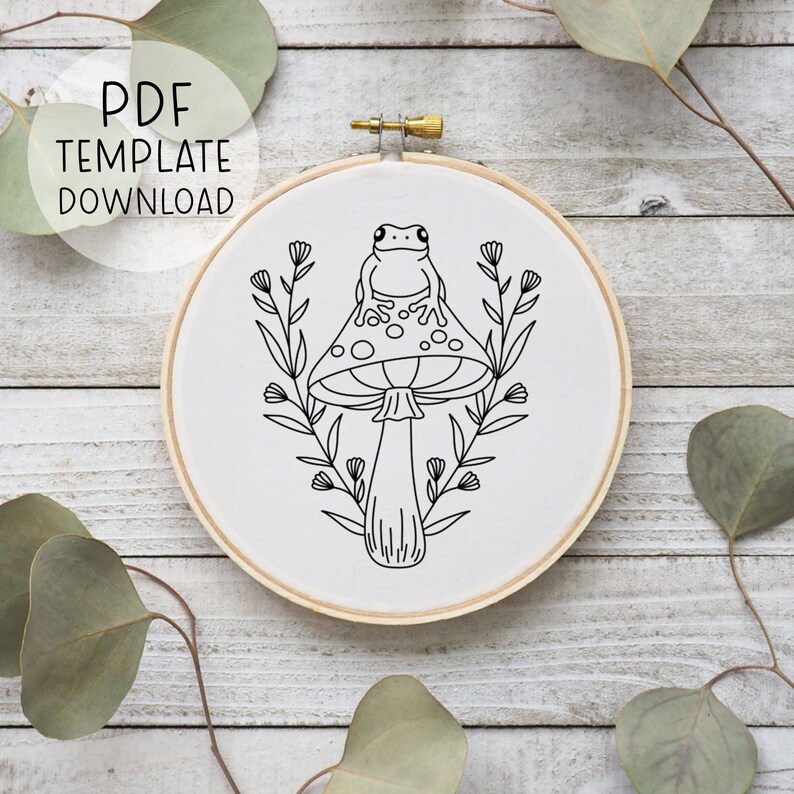 Cottagecore Frog Embroidery Pattern Download, Mushroomcore Frog ...