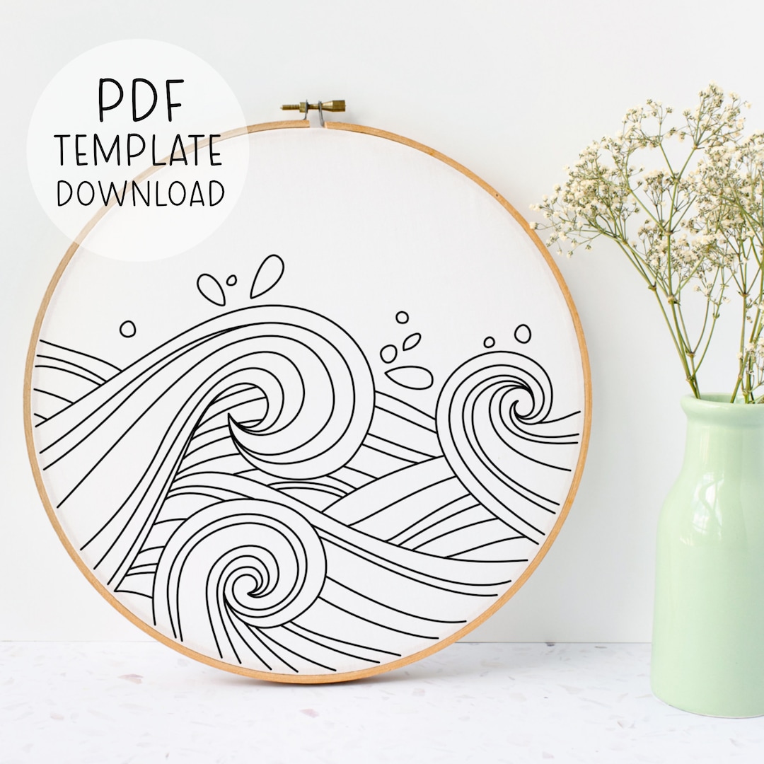 Ocean Waves Embroidery Pattern Download, Sea Embroidery Design, Beach ...