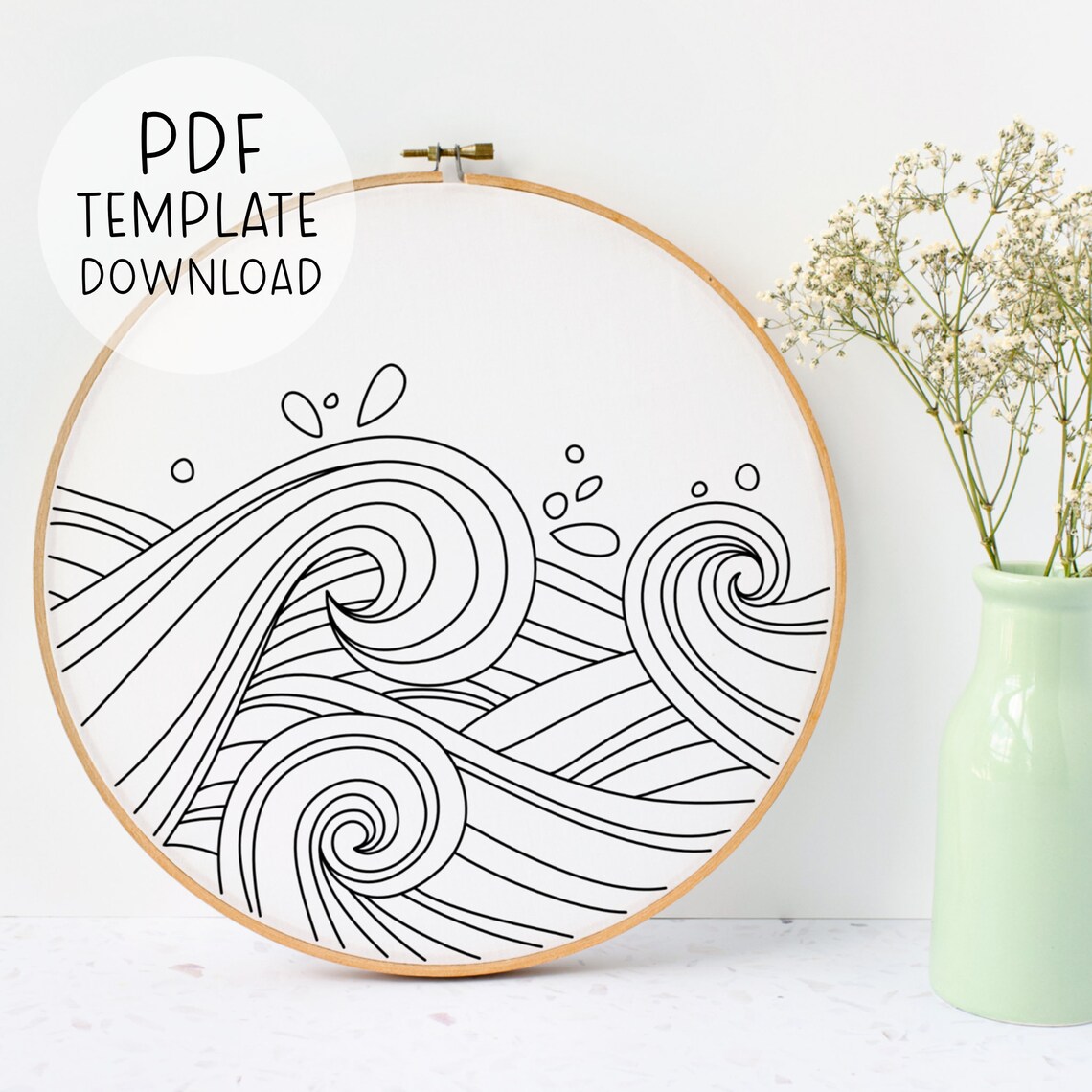 Ocean Waves Embroidery Pattern Download, Sea Embroidery Design, Beach ...