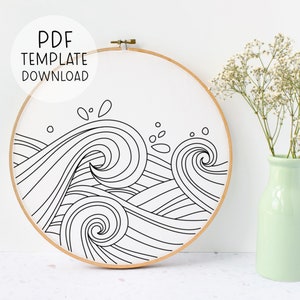 Ocean Waves Embroidery Pattern Download, Sea Embroidery Design, Beach ...