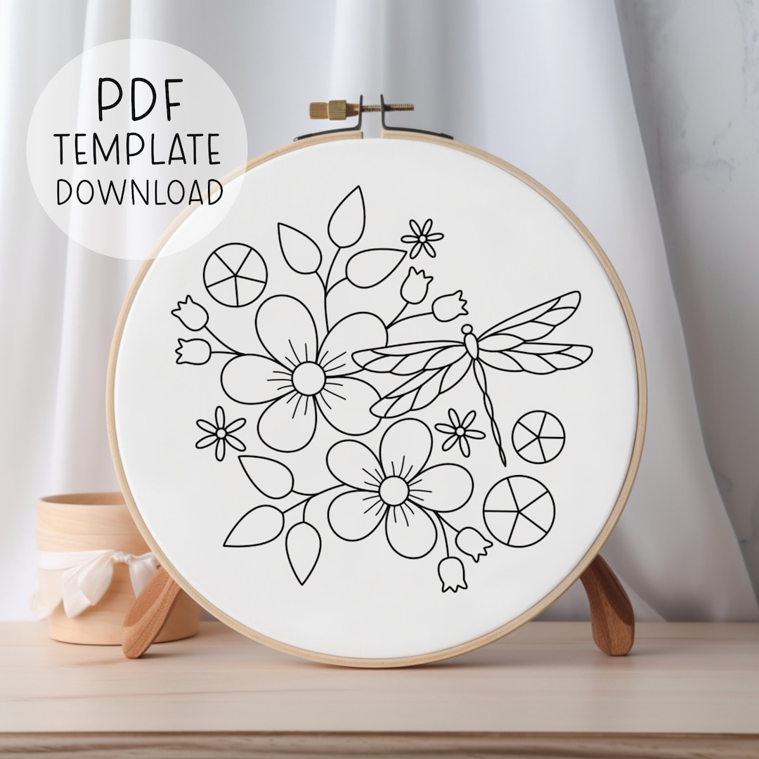 Floral Dragonfly Embroidery Pattern Download, Insect Embroidery Design ...