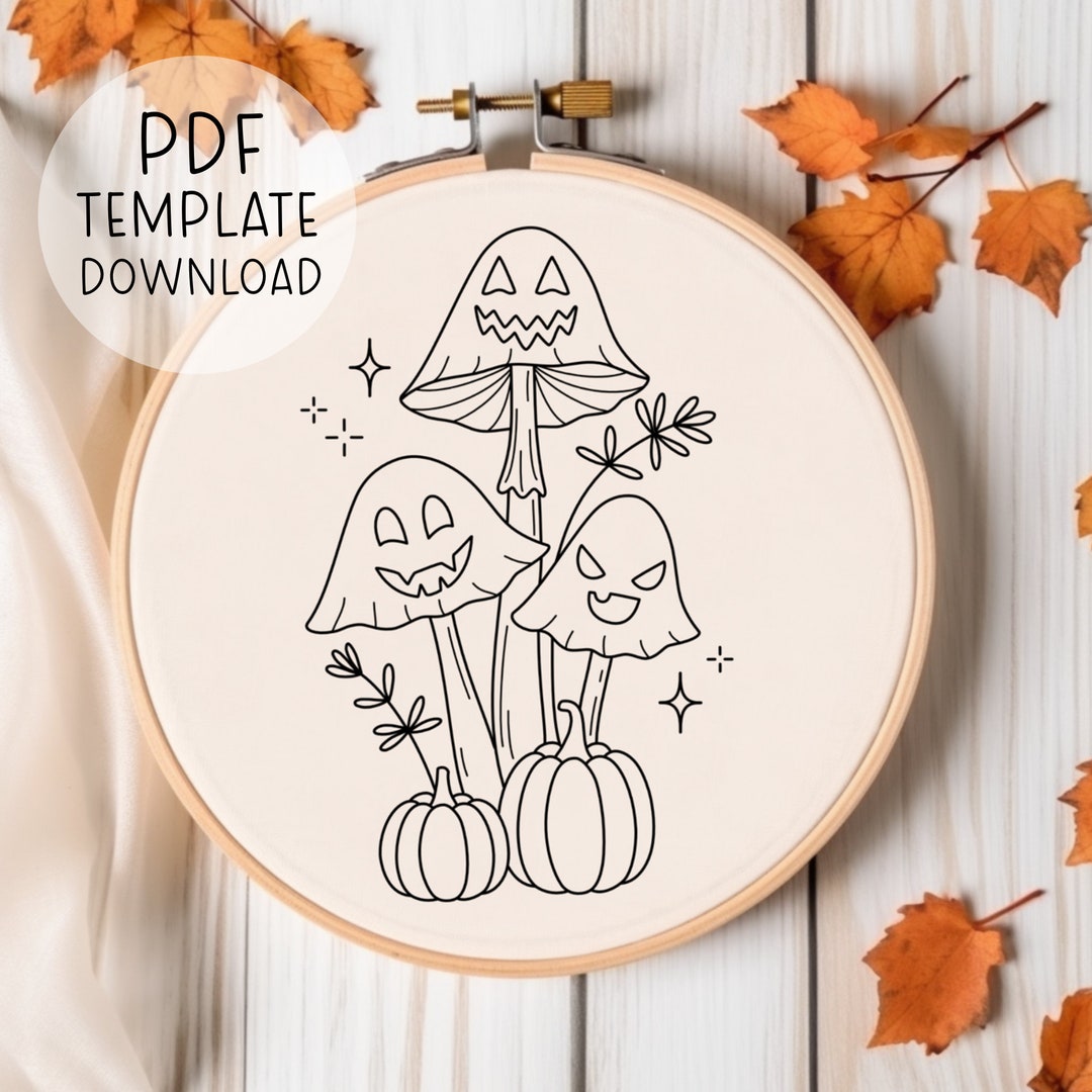 Spooky Mushrooms Embroidery Pattern Download, Mushroom Embroidery Art ...