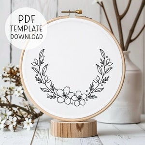 Floral Half Wreath Hand Embroidery Pattern, Flowers Beginner Embroidery ...