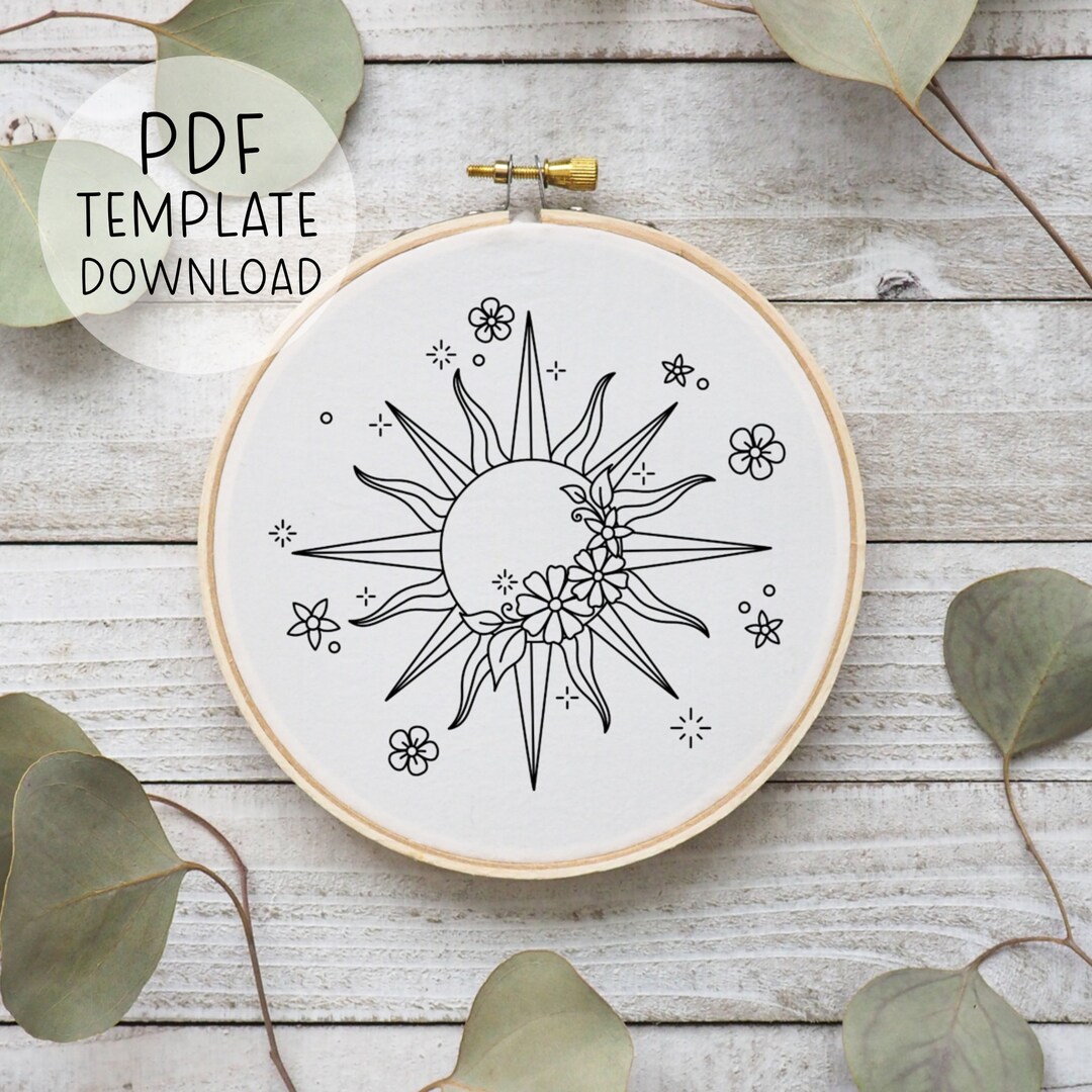 Sun Flower Embroidery Pattern PDF Download, Embroidery Pattern Moon ...