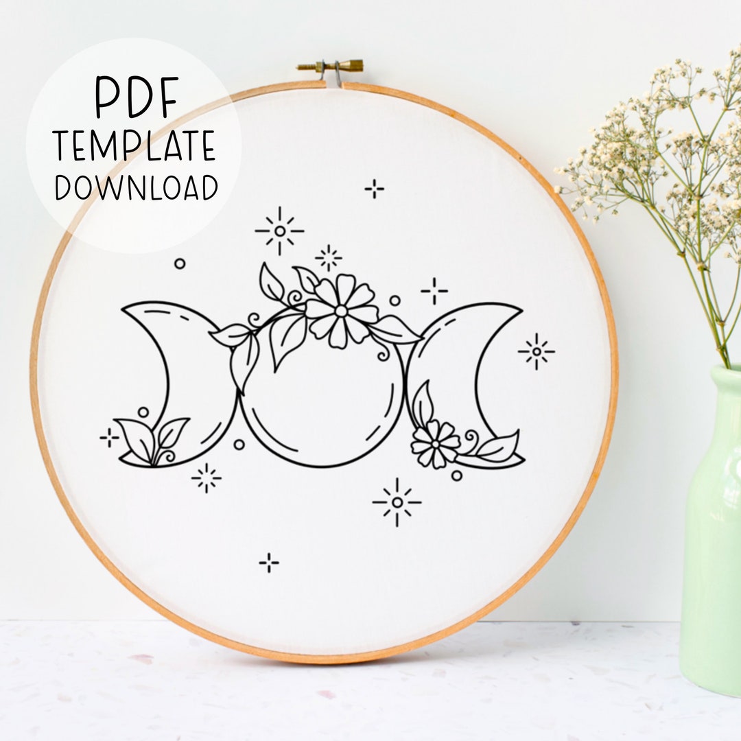 Triple Moon Embroidery Pattern PDF Download, Embroidery Pattern Moon ...