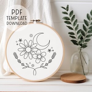 Moon and Flowers Embroidery Pattern Instant Download, Beginner ...