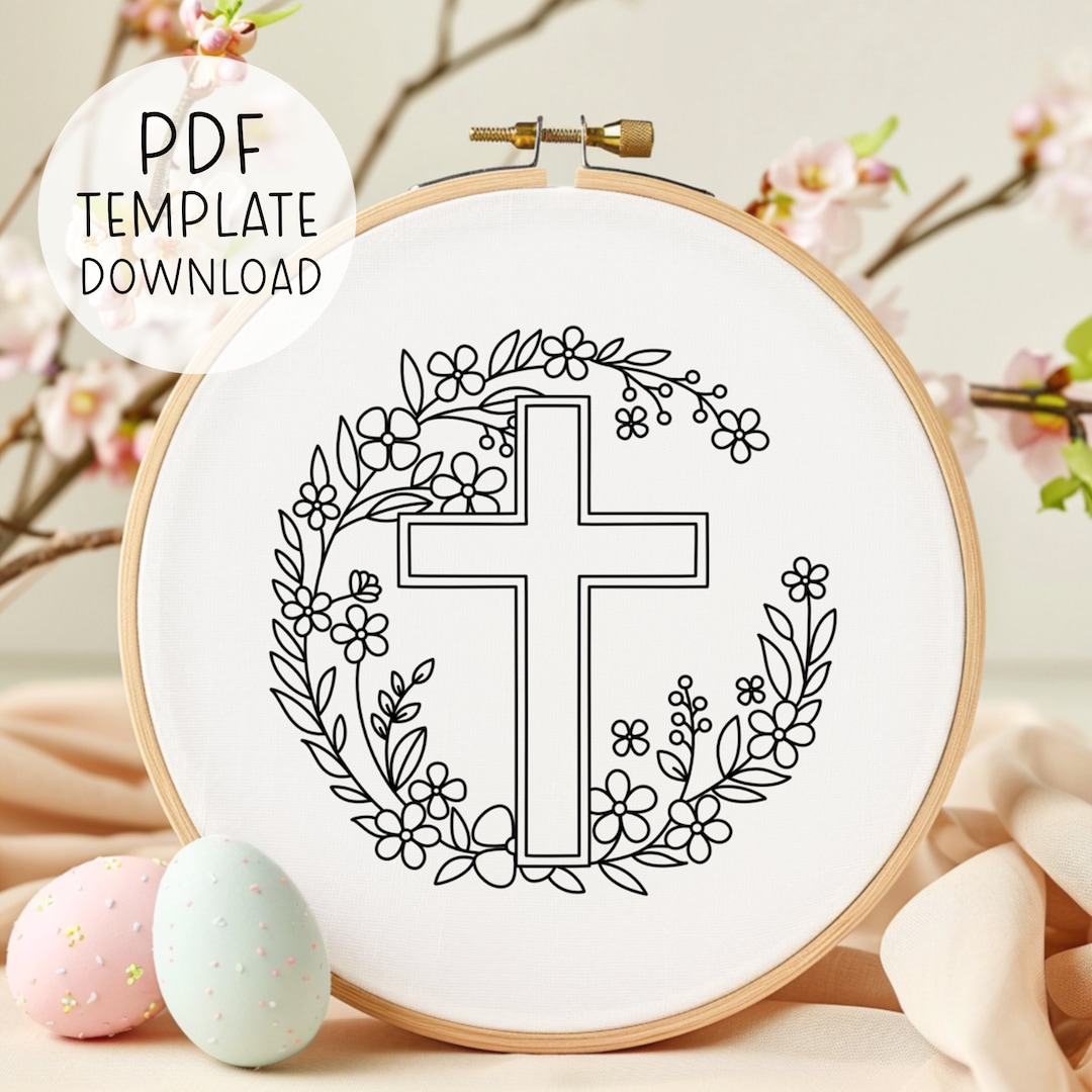 Flowers and Cross Embroidery Pattern Download, Easter Cross Embroidery ...