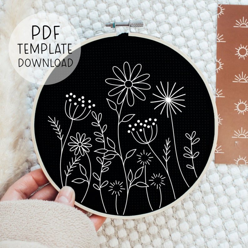 Simple Wildflowers Embroidery Pattern Instant Download, Beginner ...