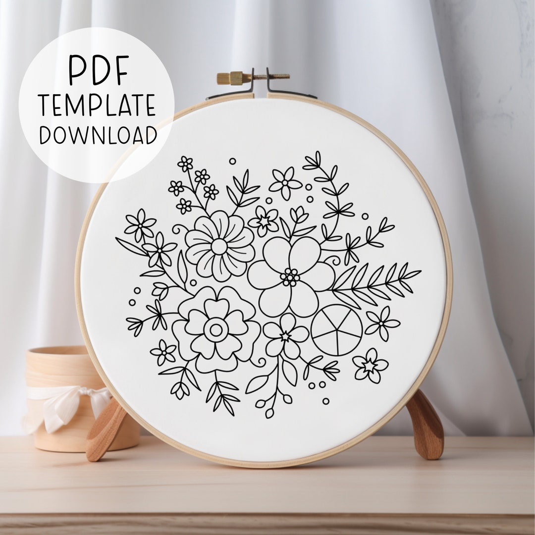 Flowers Hand Embroidery Pattern PDF, Botanical Embroidery Template ...