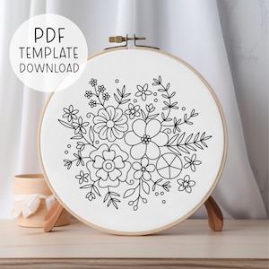 Flowers Hand Embroidery Pattern PDF, Botanical Embroidery Template ...