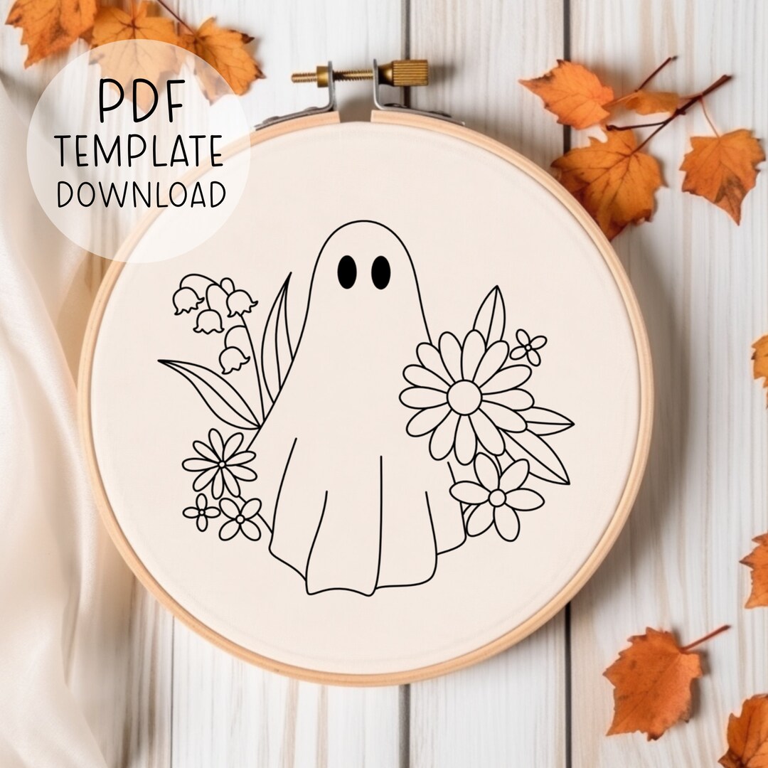 Flowers Ghost Embroidery Pattern Download, Embroidery Halloween Pattern ...