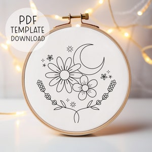 Moon and Flowers Embroidery Pattern Instant Download, Beginner ...