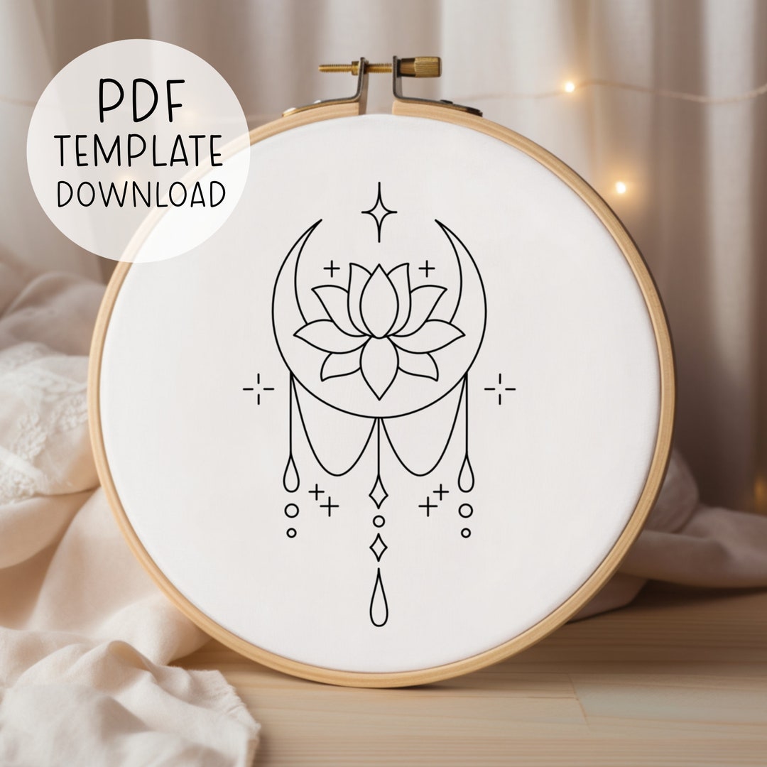 Moon Lotus Hand Embroidery Pattern PDF, Lotus Embroidery, Simple ...