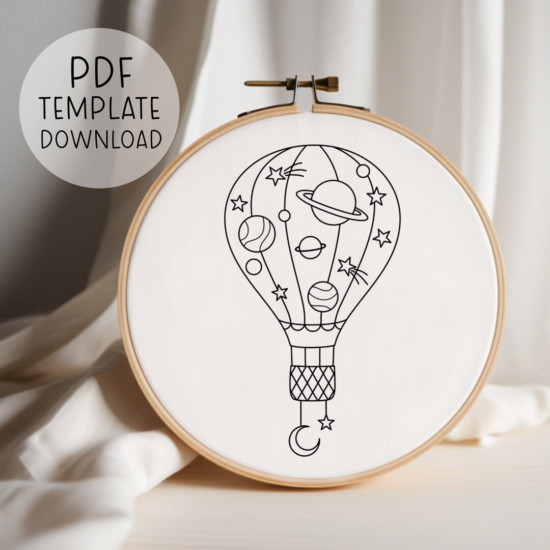 Galaxy Embroidery Pattern Beginner, Hot Air Balloon Embroidery PDF ...