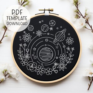 Flower Galaxy Hand Embroidery Pattern, Space Hand Embroidery, Planets ...