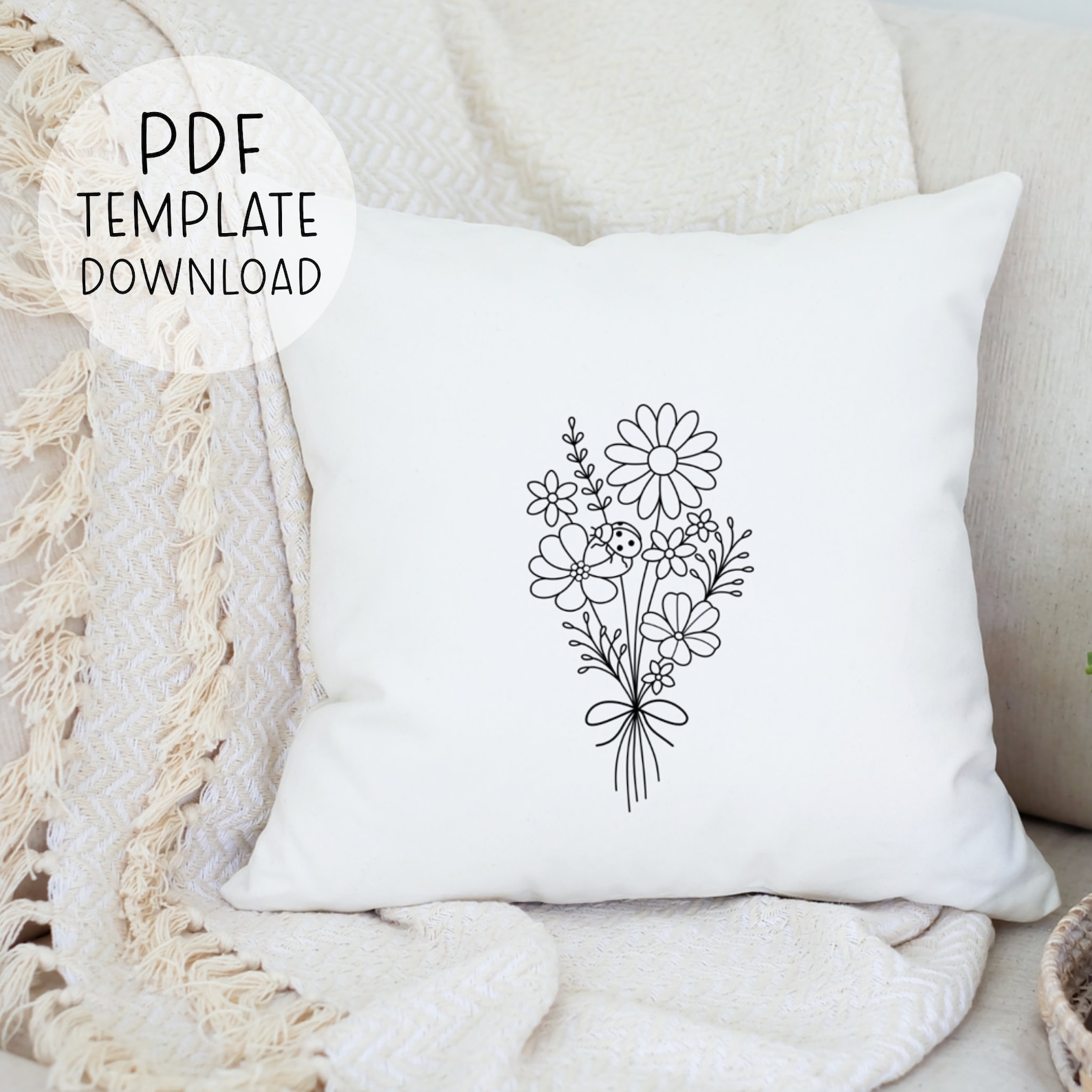 Bunch of Flowers Embroidery Pattern Template, Flowers Embroidery Design ...