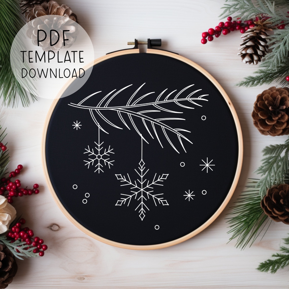 Christmas Tree Snowflakes Embroidery Pattern, Festive Embroidery ...