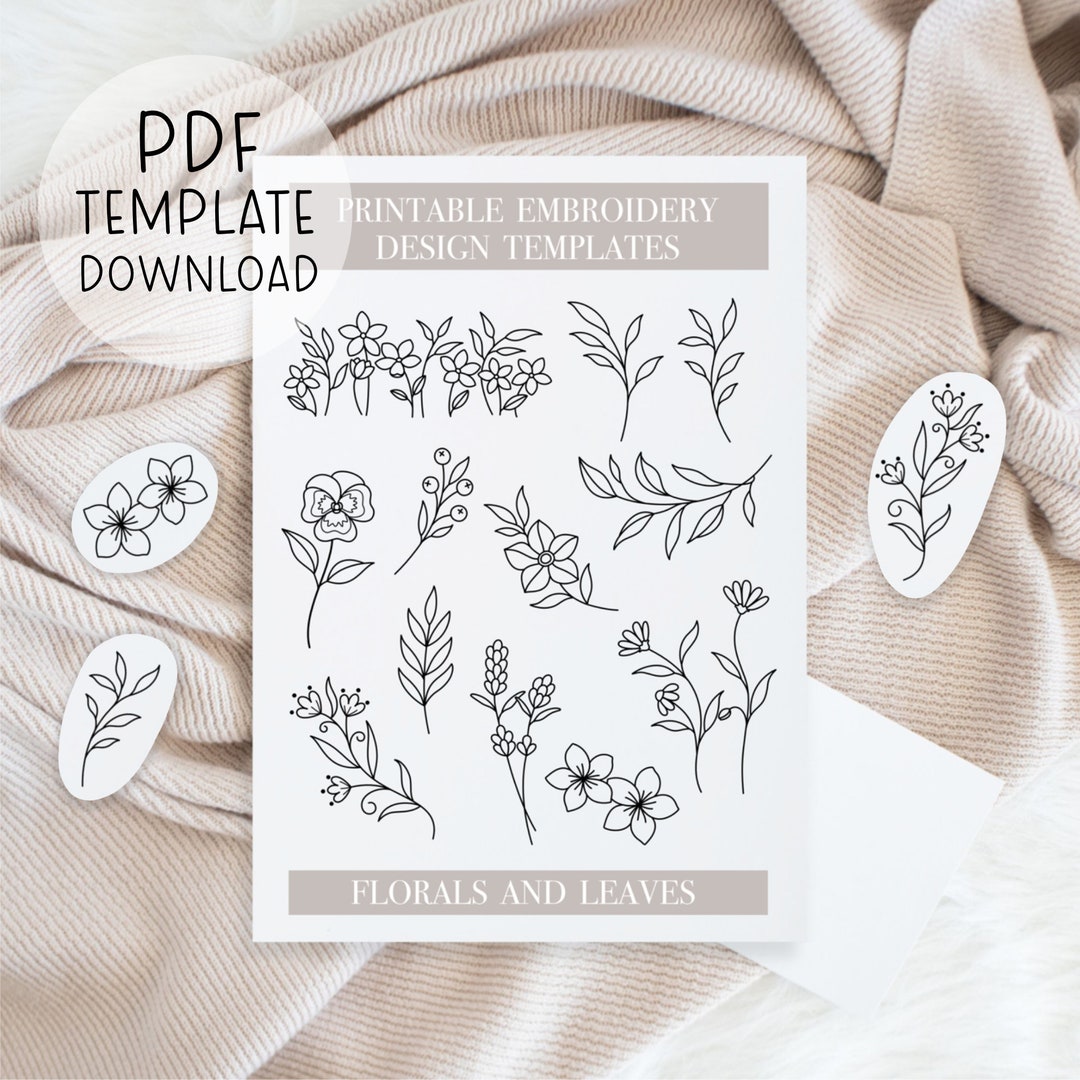 Printable Floral Leaves Embroidery Patterns Sheet, Flower Hand ...