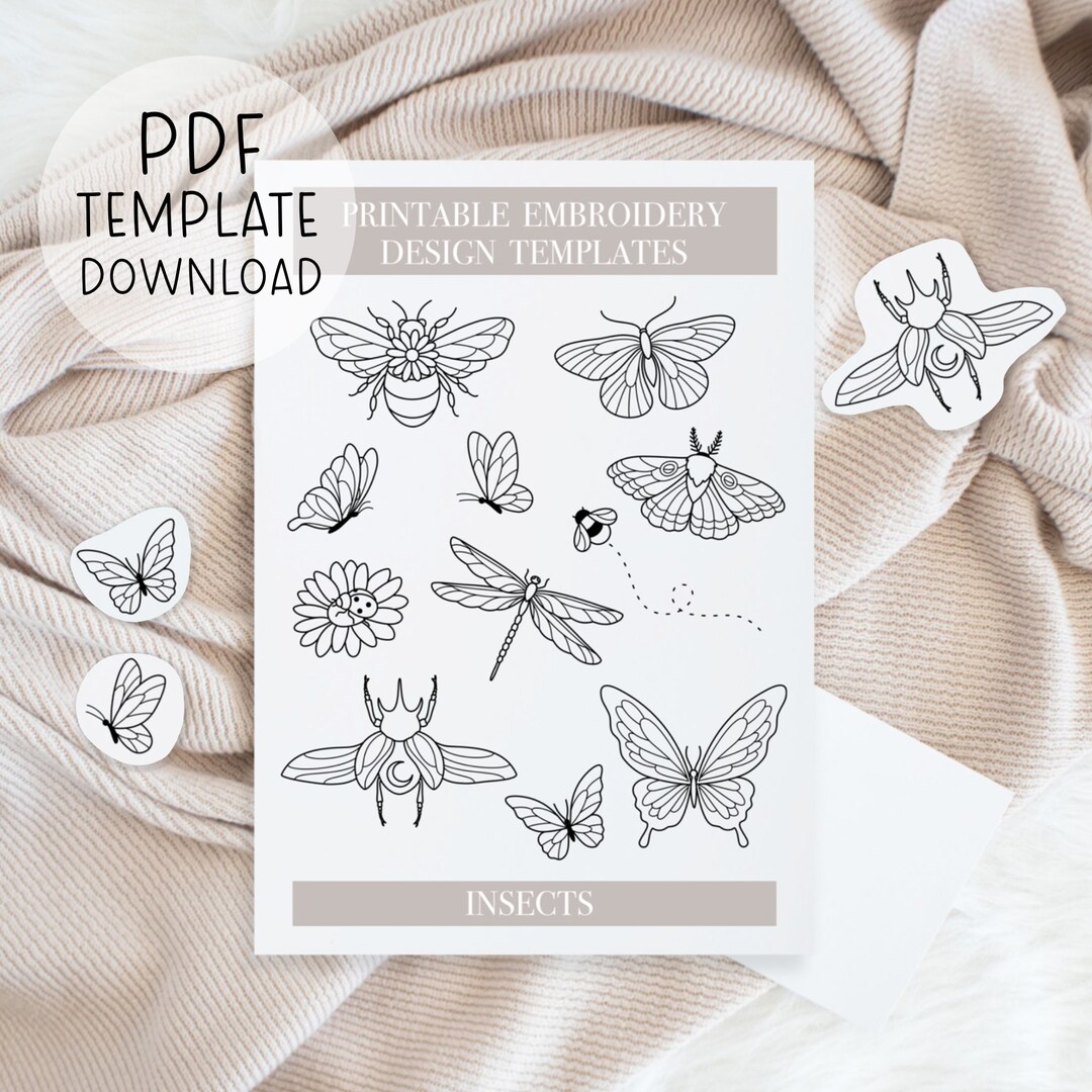 Printable Insects Embroidery Patterns Sheet, Butterfly Hand Embroidery ...