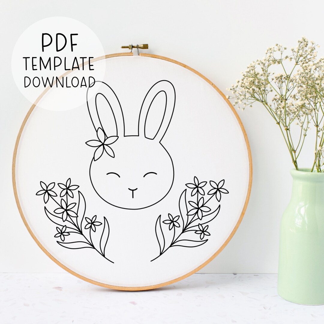 Bunny Embroidery Pattern Cute Bunny Embroidery Design Kids - Etsy